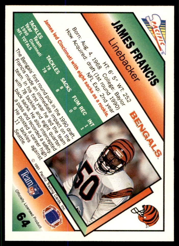 1991 Pacific James Francis . Cincinnati Bengals #64 | eBay