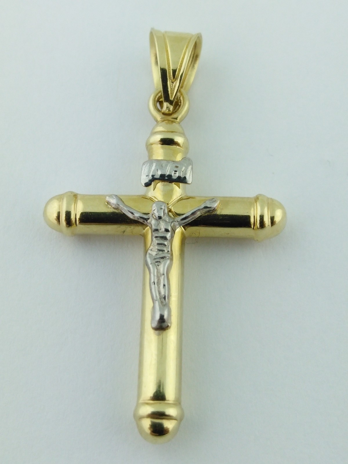 14K Solid Gold 2 Tone Italian Cross Pendant Cristo Italiano de oro de ...