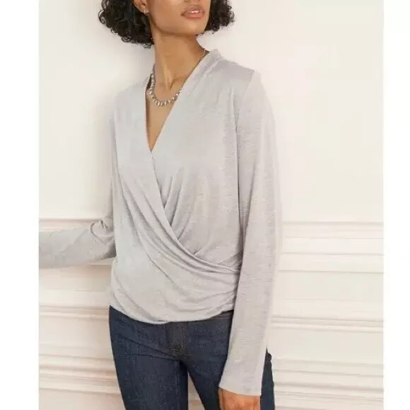 NWT STELLA & DOT Draped Surplice Front Linen Blend Slub knit ERIKA Top ...