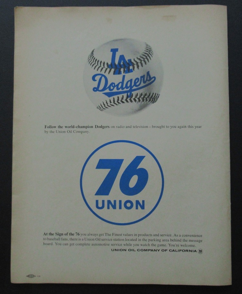 1964 Dodgers vs Phillies Ticket & Program, Dodgers Win, 16 Inning Game ...