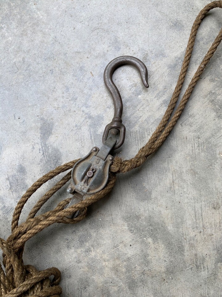 Antique Bell System lineman’s slack blocks complete with pulling hook ...