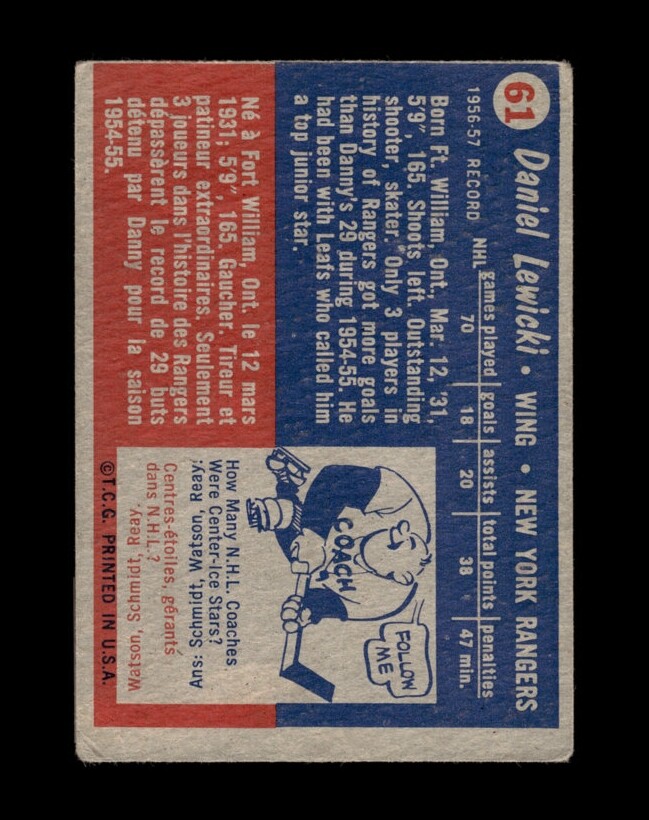 1957-58 Topps Set-Break # 61 Danny Lewicki VG-VGEX (crease) *GMCARDS ...