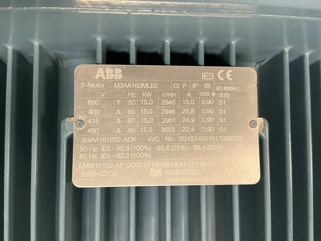 ABB M3AA-160MLB-2 15kw Motor 3545RPM 460V 60Hz for sale online | eBay