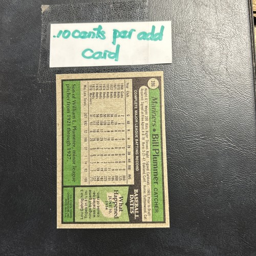 #396 bill plummer Seattle Mariners 1979 Topps Baseball Card Cb15 | eBay