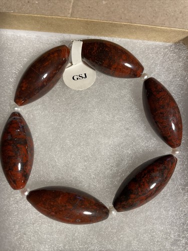 GSJ Red Jasper And Pearl Stretch Bracelet | eBay