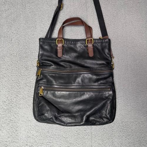 Fossil Explorer Black Leather Tote Crossbody Handbag Purse | eBay