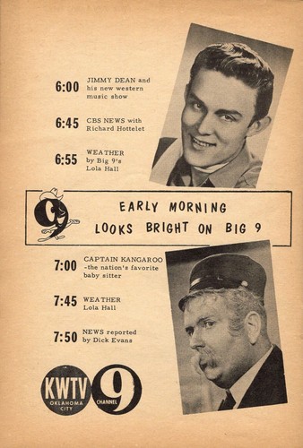 1957 KWTV OKLAHOMA TV GUIDE AD~JIMM DEAN & CAPTAIN KANGAROO ~ Lola Hall ...