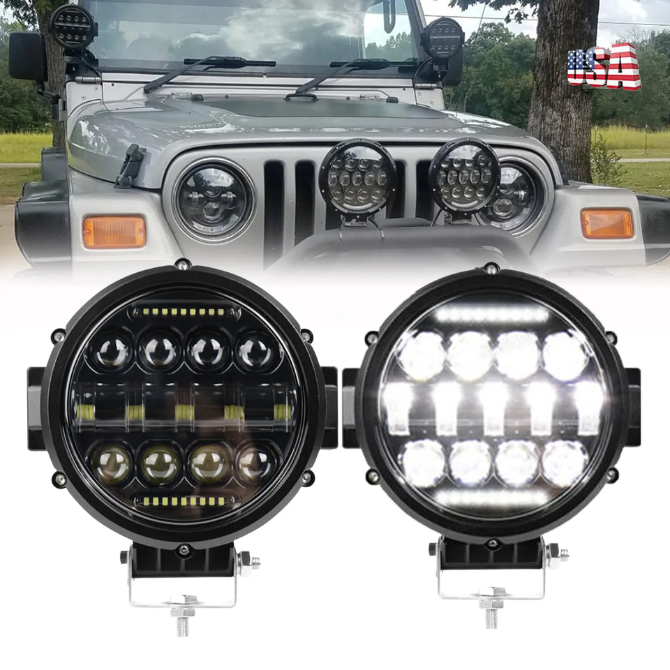 7Inch Round LED Work Light Spot Combo DRL Driving Reserve Lamps Offroad ...