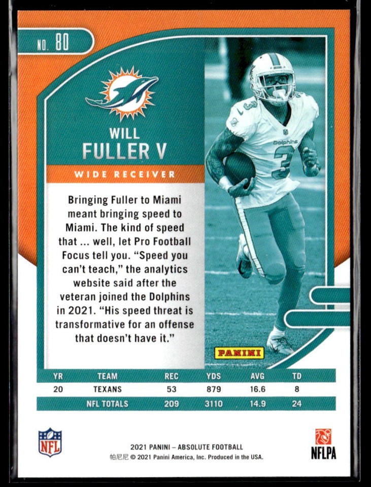 2021 Absolute Will Fuller #80 Red Squares /499 Miami Dolphins | eBay