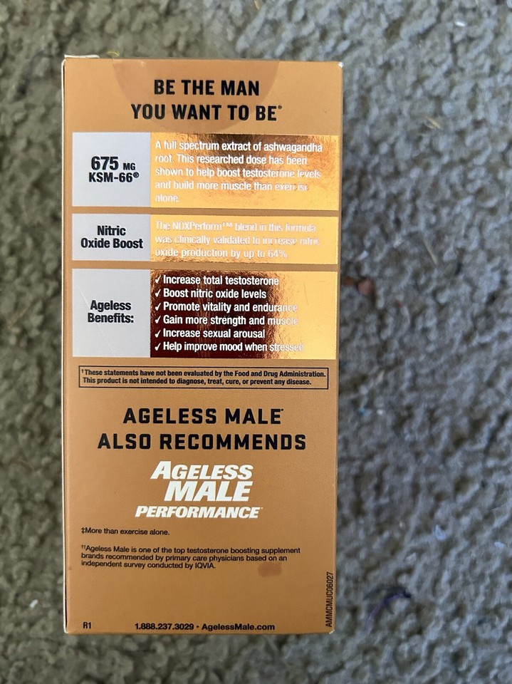 NEW Ageless Male Max 60 caps Nitric Oxide, Testosterone Booster STORED ...