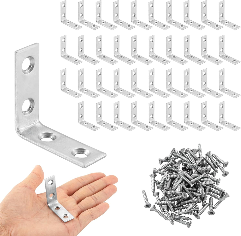 40 Pack L Bracket Corner Braces, Small Metal L Brackets for Wood, 1.5 ...