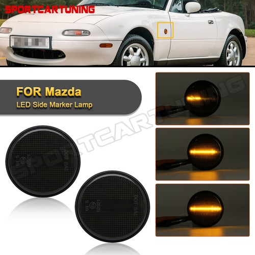 For 1989-2015 Mazda MX-5 Sequential LED Smoked Fender Side Marker ...