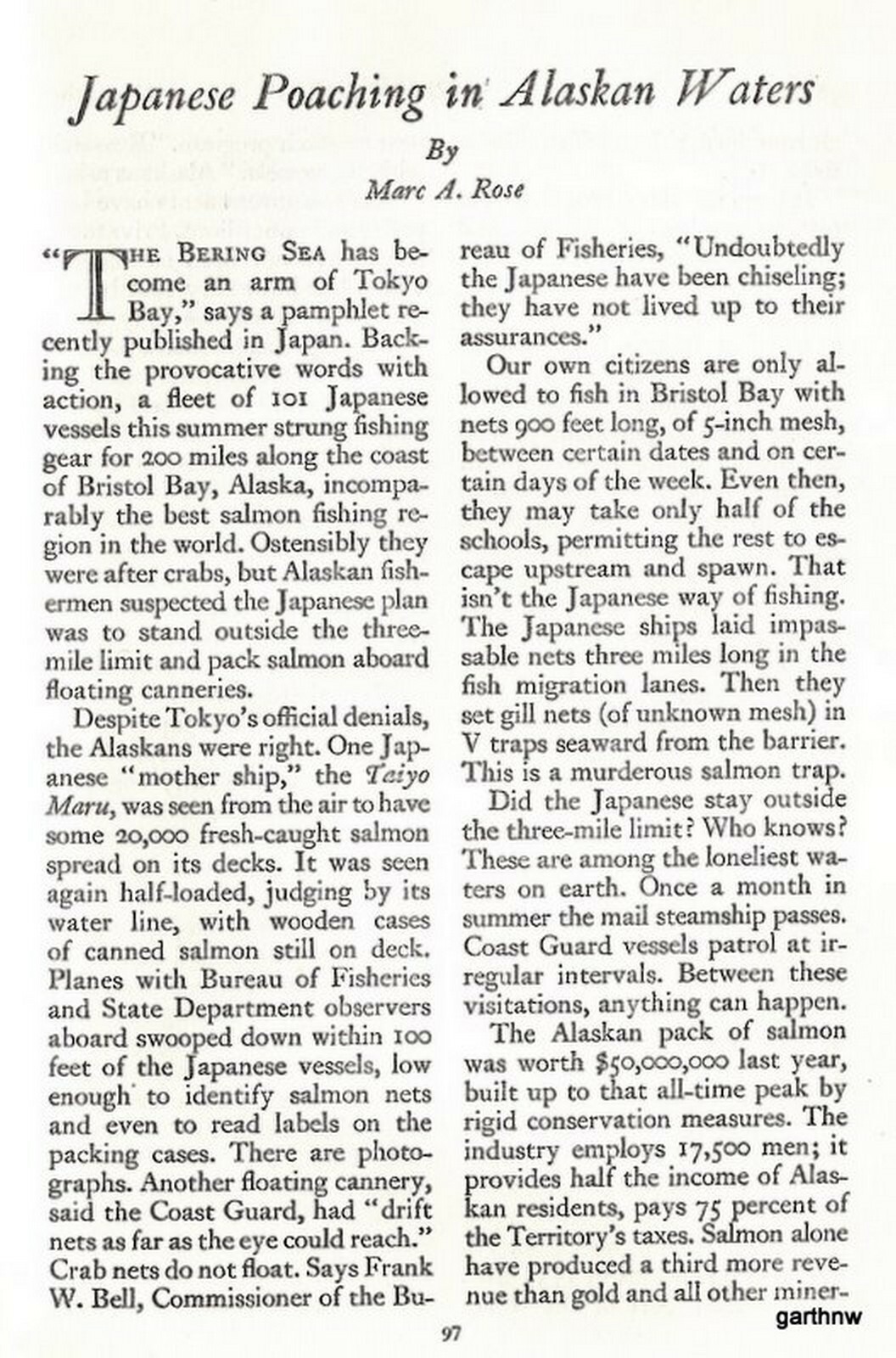 JAPANESE POACHING OF ALASKA SALMON 1937 REPORT BRISTOL BAY BERING SEA ...