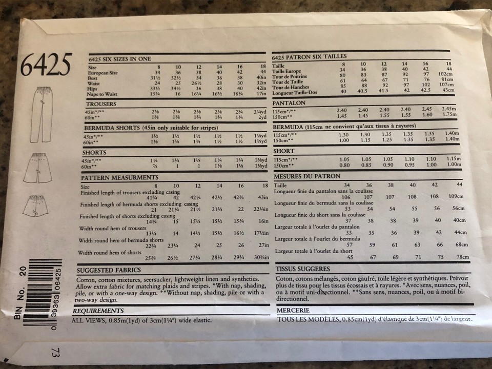 🌼 NEW LOOK #6425 - LADIES PULL ON PANTS-WALKING SHORTS & SHORTS PATTERN ...