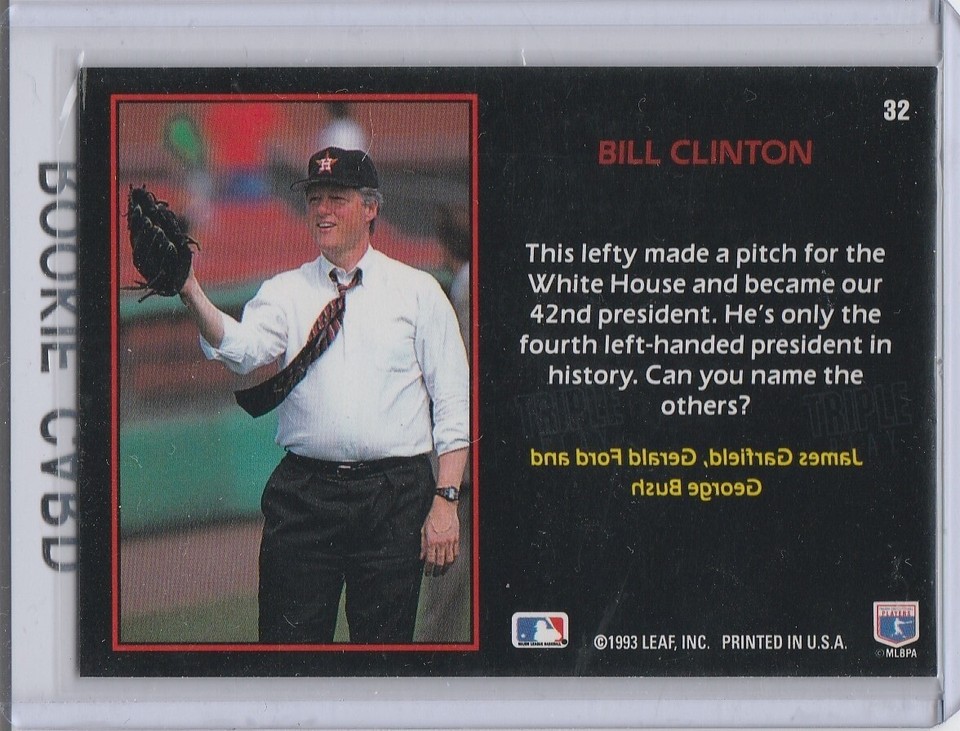 BILL CLINTON ROOKIE CARD 1993 Triple Play 1st Pitch Baseball RC ...