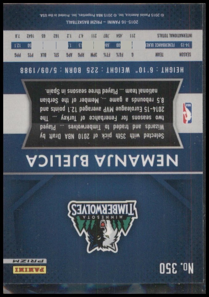 2015-16 Panini Prizm Rookies Flash Prizm Nemanja Bjelica #350 Rookie | eBay