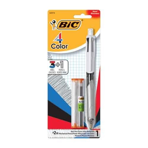 BIC 4-Color Pen 3 Inks plus Mech. Pencil 0.7MM Lead & 3 Eraser Refill ...