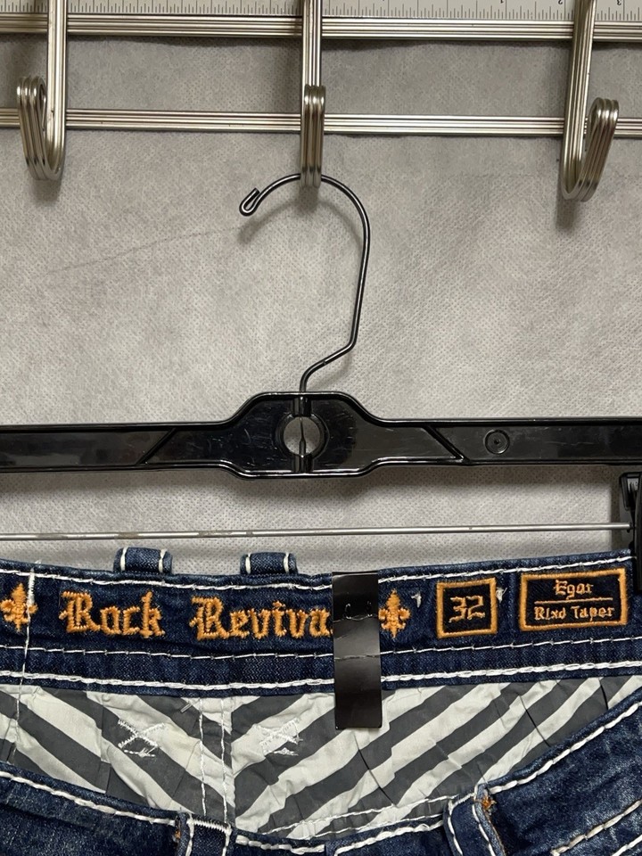 Rock Revival Jeans Men 32x30 (34x30) Blue Egor Relaxed Taper Distressed ...