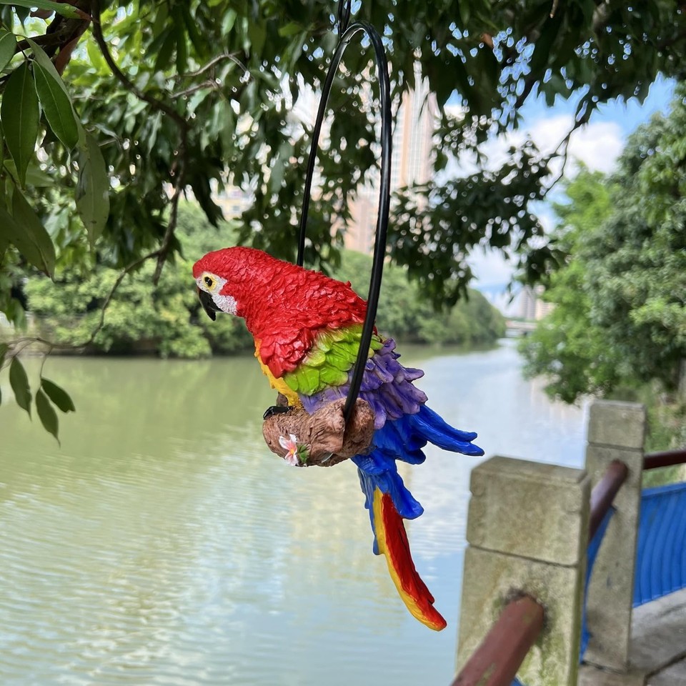 Resin Parrot Statue, Hanging Parrot Sculpture for Home Decor Garden ...