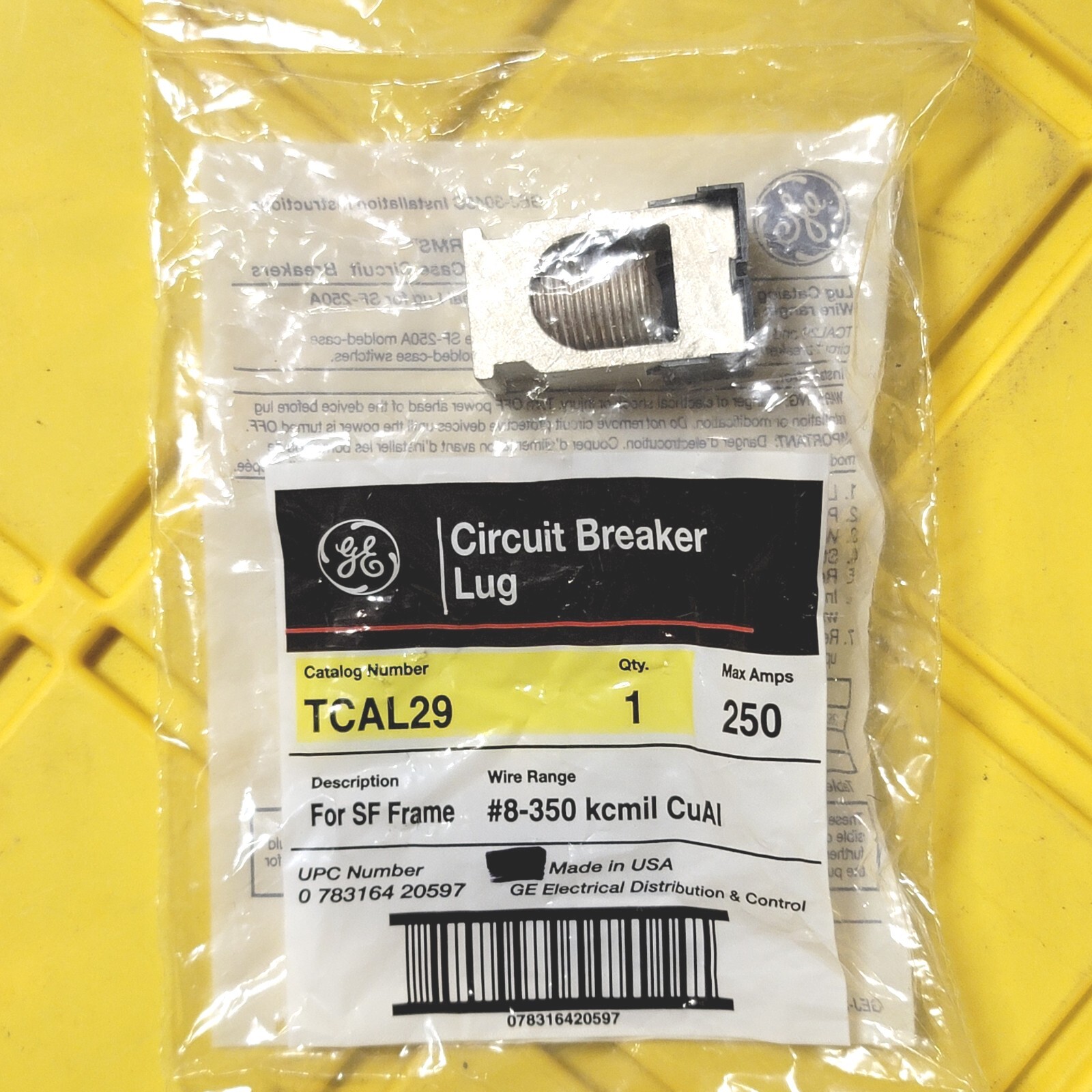 TCAL29 GE Circuit Breaker Lug SF Frame #8-350 kcmil CuAl Max 250 Amps ...
