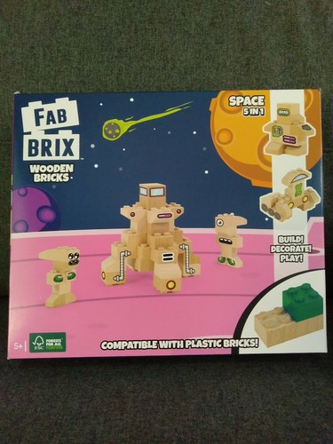 FAB BRIX WOODEN BRICKS SET - SPACE 5 IN 1 *COMPATIBLE WITH PLASTIC ...