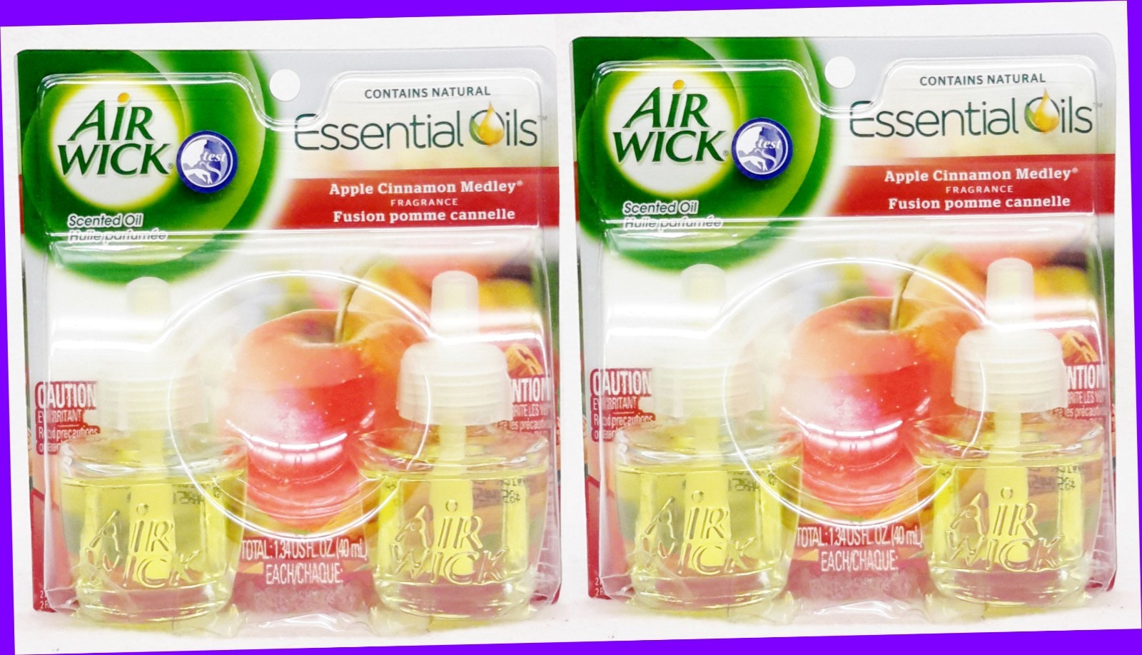 4 REFILLS Air Wick APPLE CINNAMON MEDLEY w/ Essential Oils Scented Oil ...