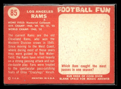 1958 Topps #85 Los Angeles Rams - VG/EX - Set Break! | eBay