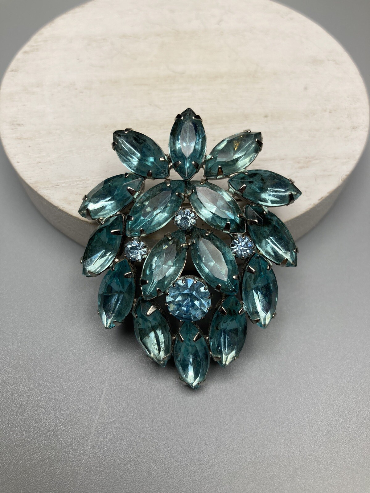 Vintage Aqua Blue Rhinestones Brooch Pin Mid Century … - Gem