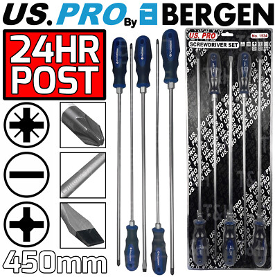 US.PRO EXTRA LONG HEAVY DUTY 5pc Screwdriver Set PZ2 PZ3 PH2 PH3 SL8 ...