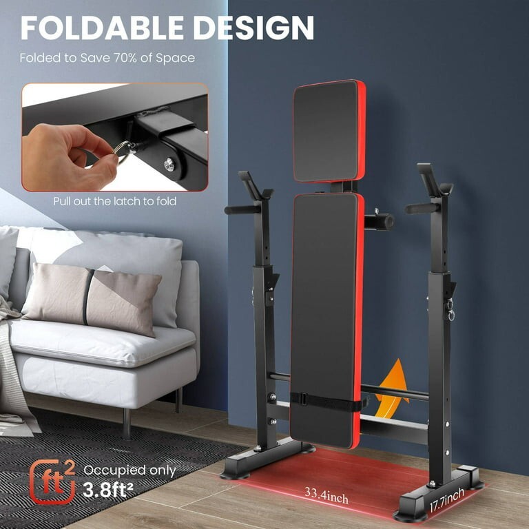 600LBS 4 in 1 Adjustable Weight Bench, Folding Workout Bench Set w ...