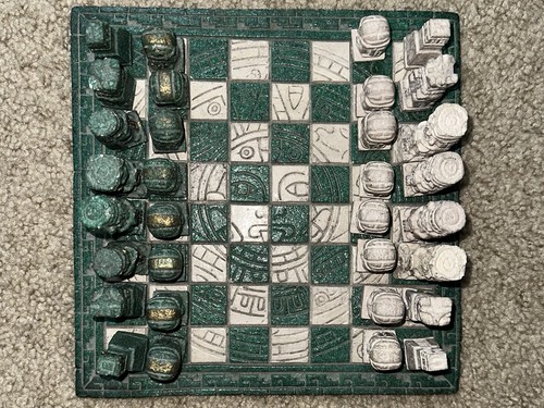 Vintage Mini Mayan Aztec Chess Set Complete Blue & White | eBay