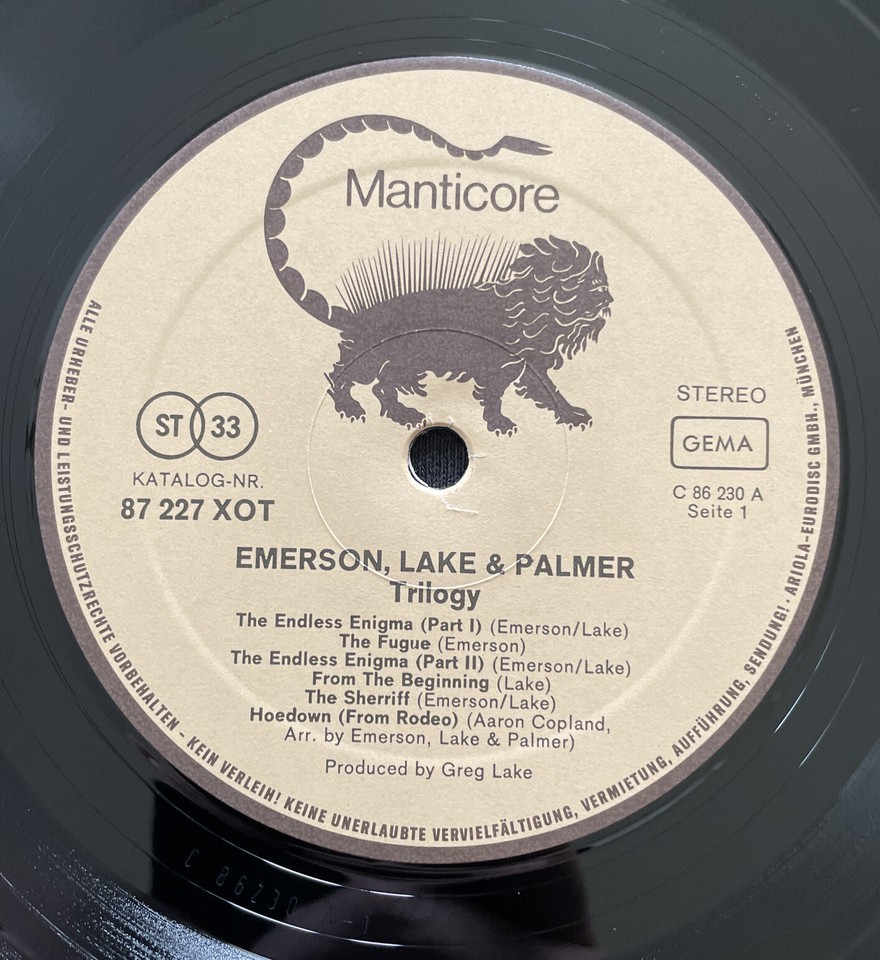 Emerson, Lake And Palmer - Trilogy - G/F Vinyl LP - Manticore Records ...