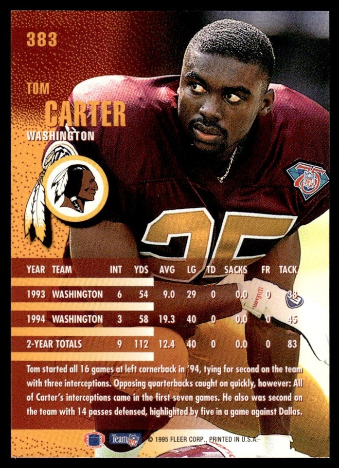 1995 Fleer Tom Carter Washington Redskins #383 | eBay