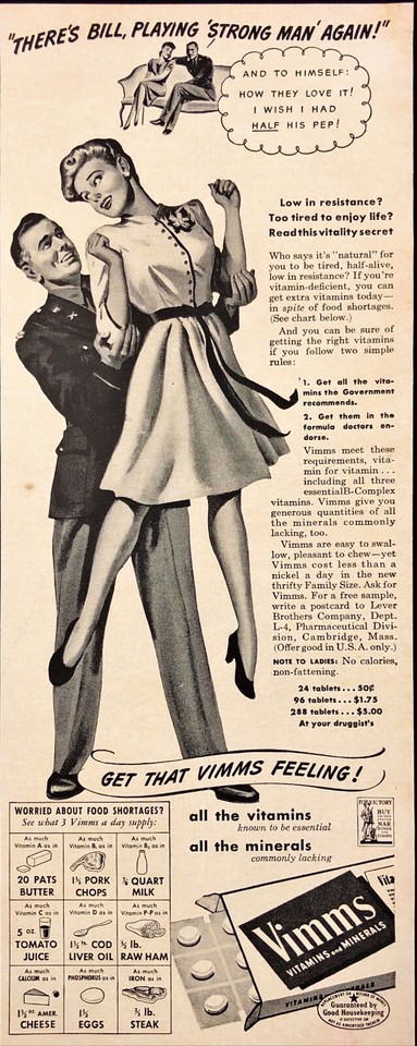 1943 Vimms Vitamins Strong Man Vintage Print Ad Man in Uniform World ...