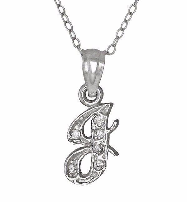 Sterling Silver Cursive J Initial Pendant with Cubic Zirconia Stones ...