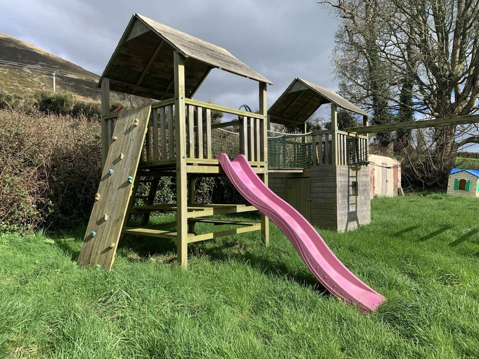 Outdoor Wooden Children’s Slide, Climbing Frame, Bridge, & Playhouse ...