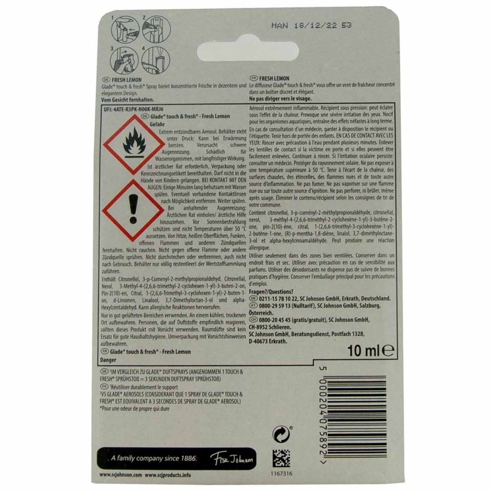 Glade Mini Fresh Lemon Starterset 1 x 10ml Touch & Fresh Refill ...