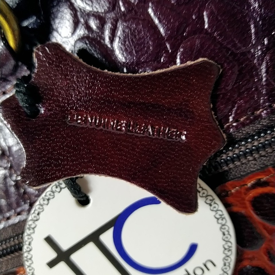 TJC of London,Genuine Leather Croc Embossed Two Tone Brown Tote Bag ...