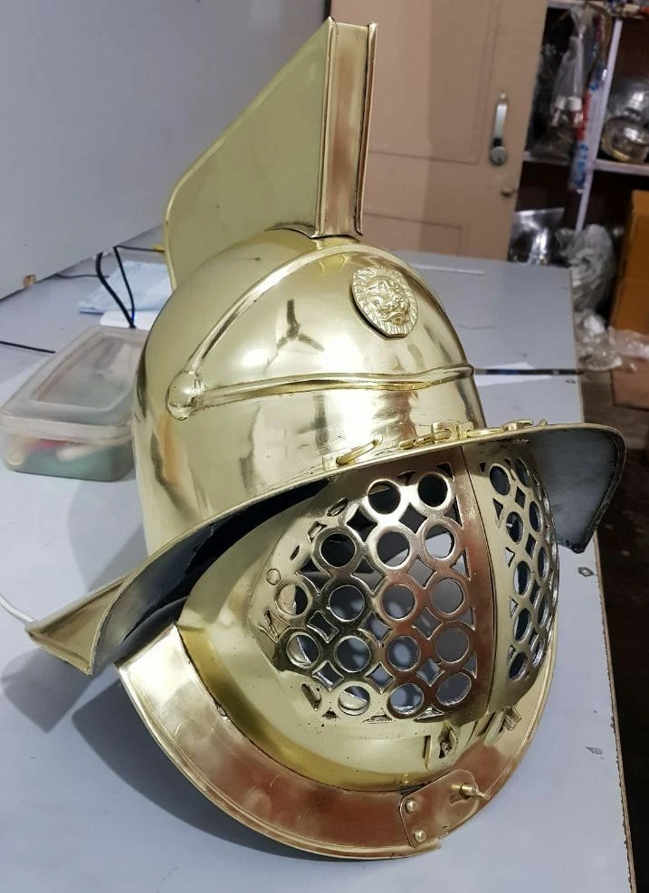 Medieval Gladiator Helmet 18GA SCA LARP Brass Reenactment Armor Helmet ...