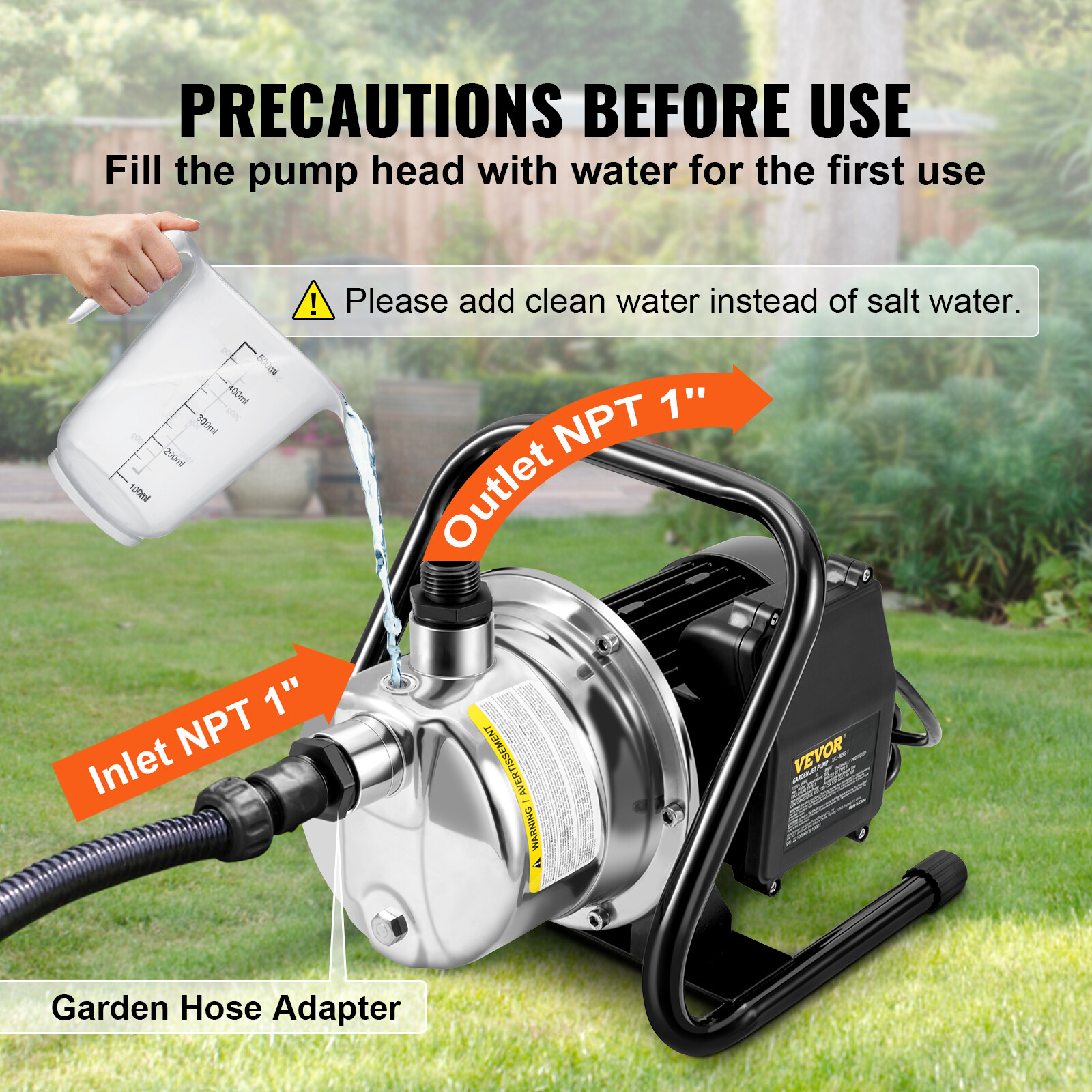 VEVOR 1.5HP Booster Water Jet Pump 1" Portable Shallow Well Pump 164ft ...
