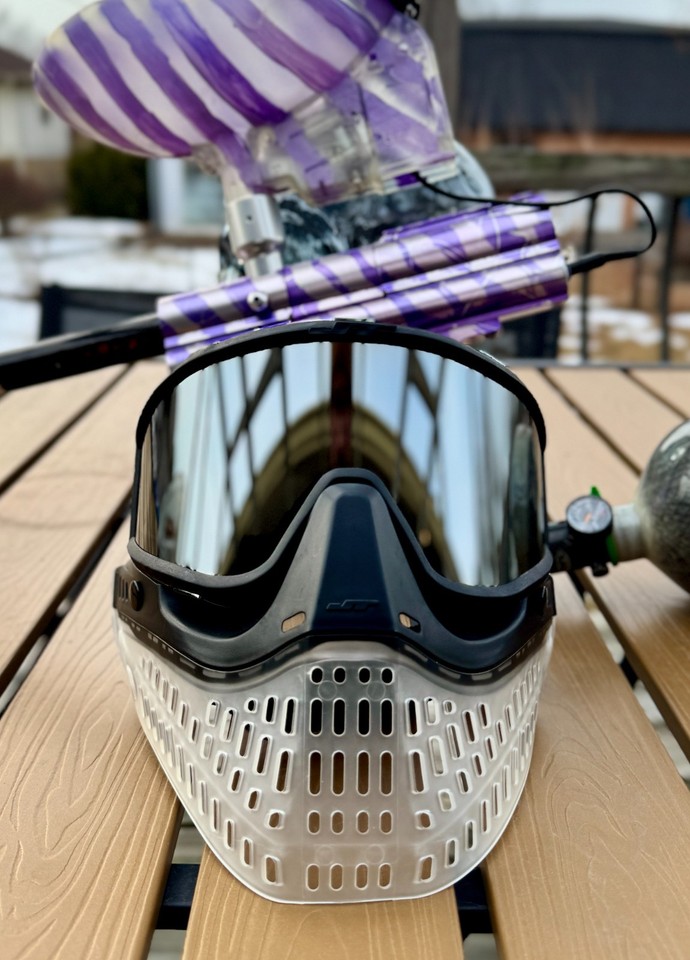 JT Flex 7 Proflex Paintball Mask OG Black Thin Frames Mirror Lens Clear ...
