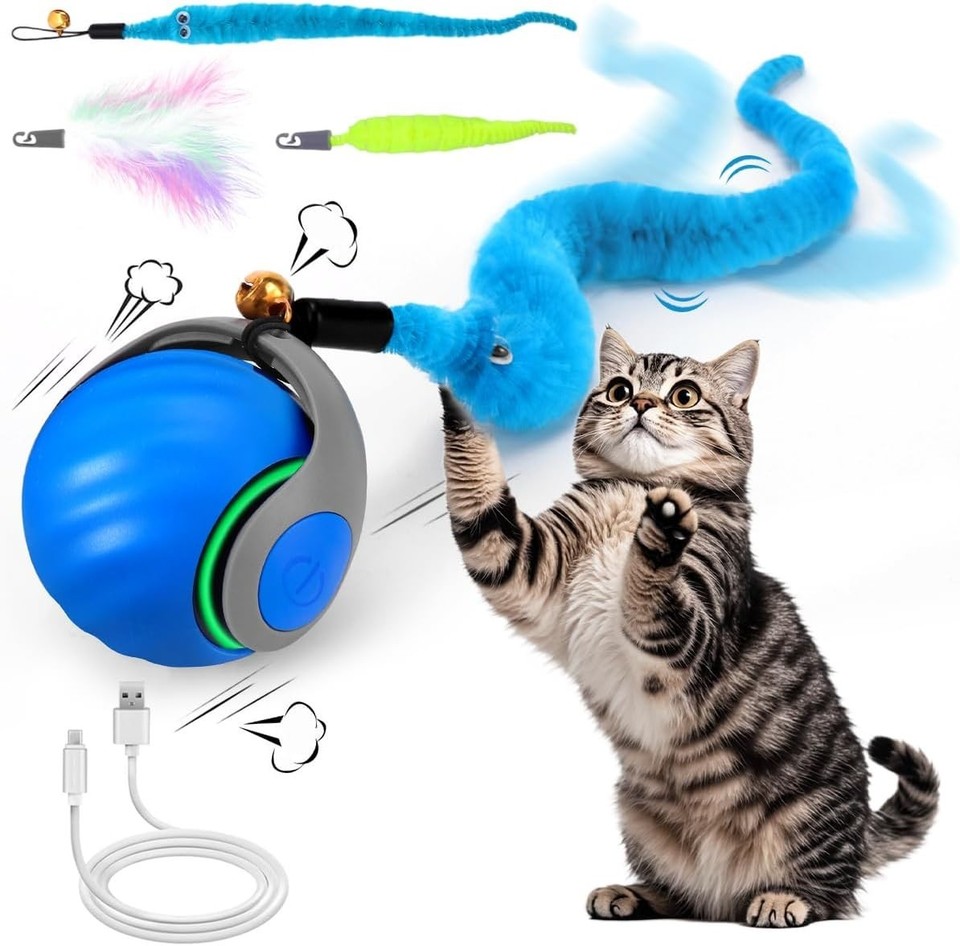Interactive Cat Toy Ball - Speedy Cat Toys for Indoor Cats with Feather ...
