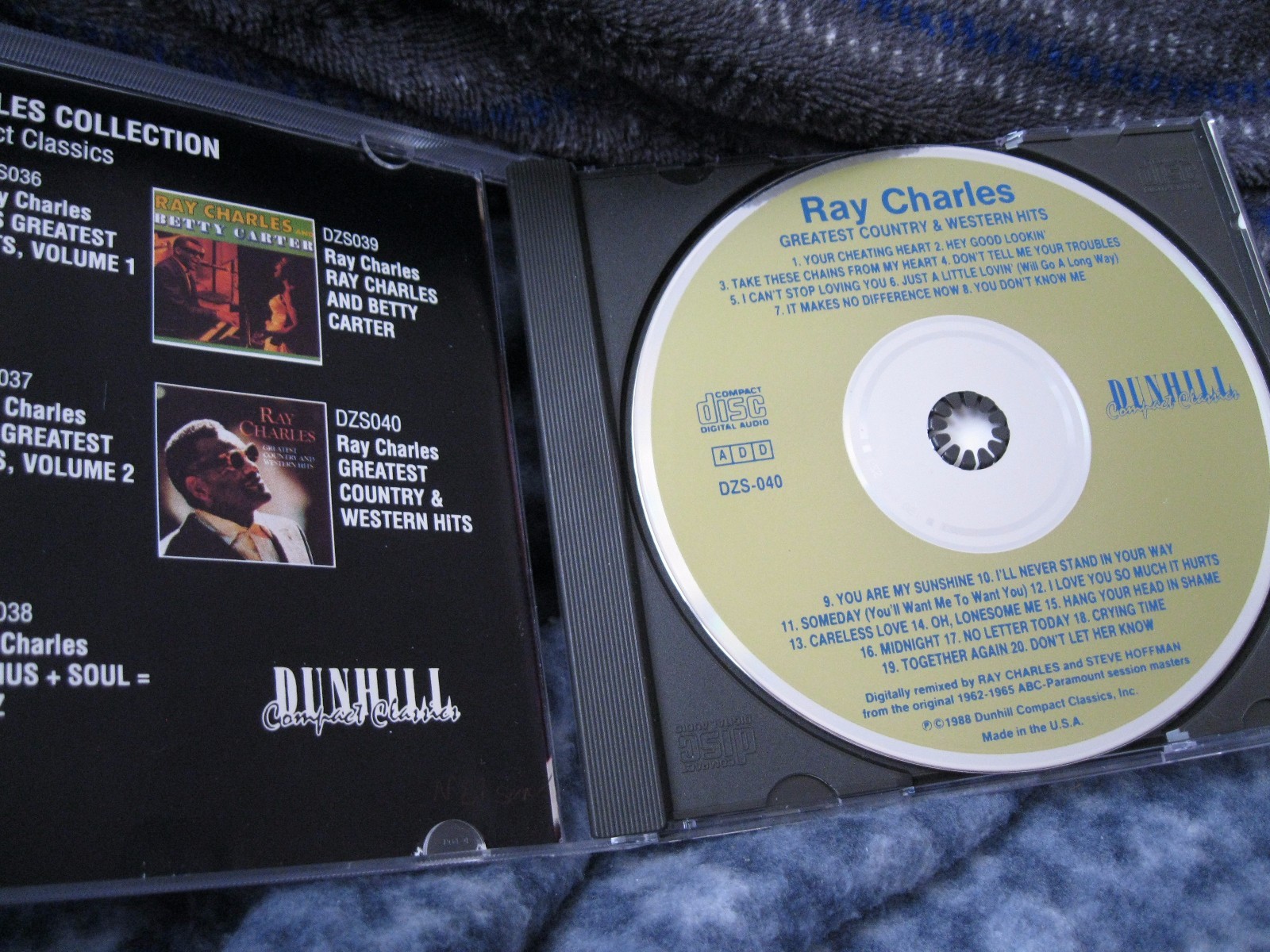 RAY CHARLES CD "GREATEST COUNTRY AND WESTERN HITS" DUNHILL COMPACT ...
