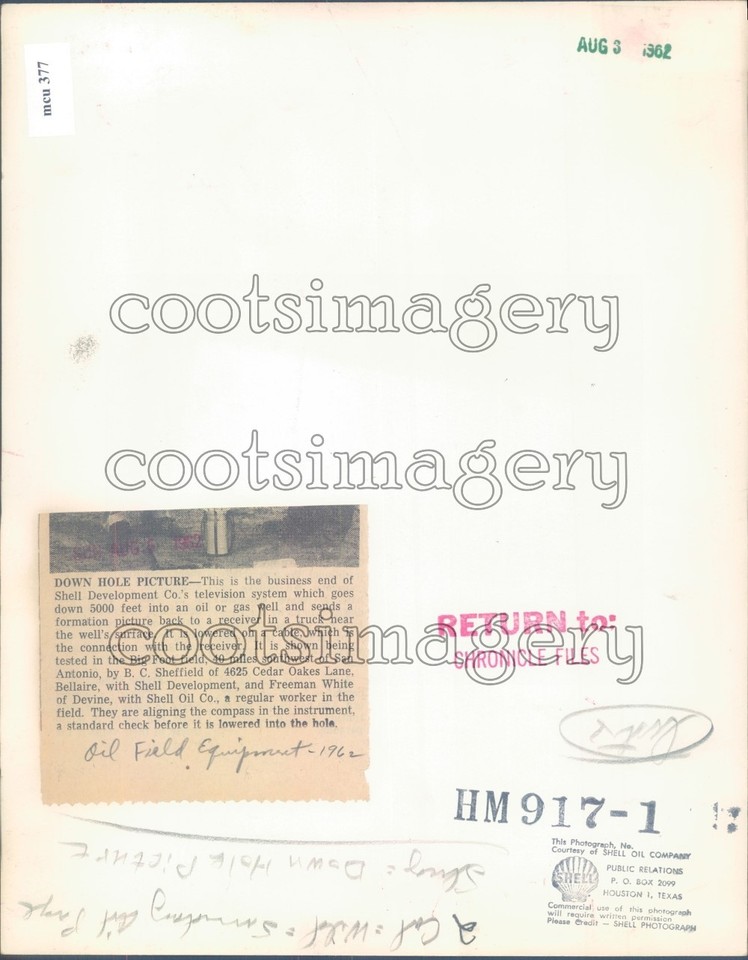 1962 Shell Oil Workers With Oil Well Downhole Camera Big Foot Field ...