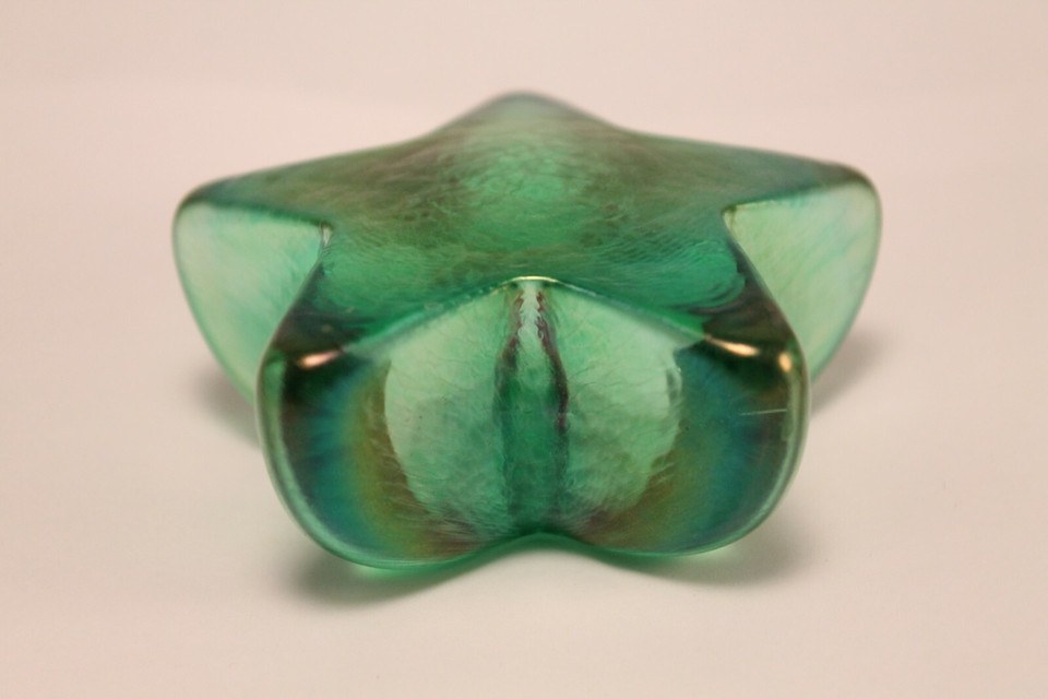Robert Held Art Glass Green Iridescent Star Paperweight Signed | eBay
