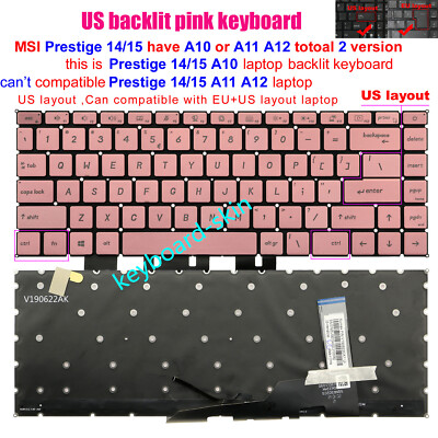 US Backlit Keyboard For MSI Prestige 15 A10 A10SC MS-16S3 A10SC-219CN ...