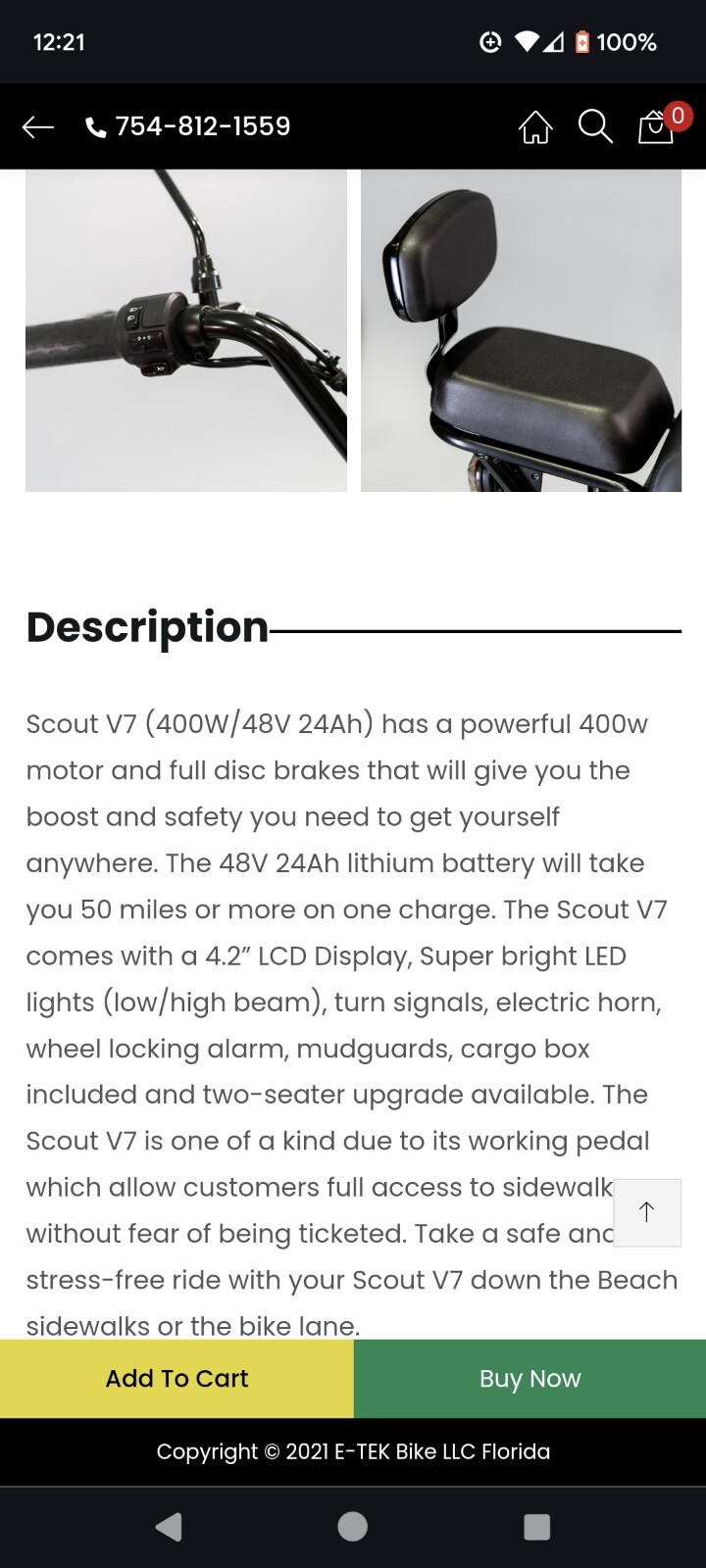 E-Tek Scout V7 (400W/48V 24 ah) Moped scooter | eBay