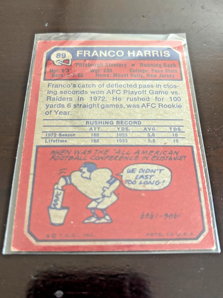 1973 Topps Franco Harris Rookie Card RC #89 Pittsburgh Steelers | eBay