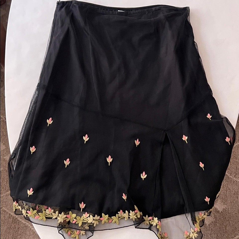 Vintage Odille Y2K Fairy Embroidered Bow Mesh Overlay Black Coquette ...