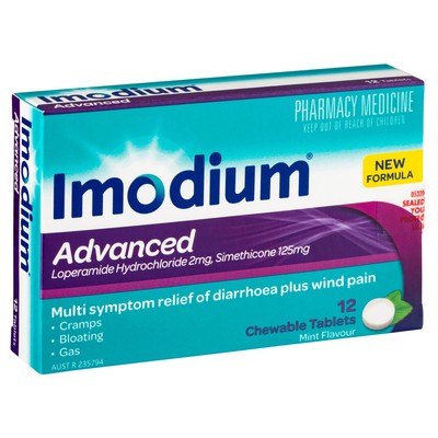 Imodium Advanced Diarrhoea Plus Wind Pain Relief Chewable Tablets 12 ...